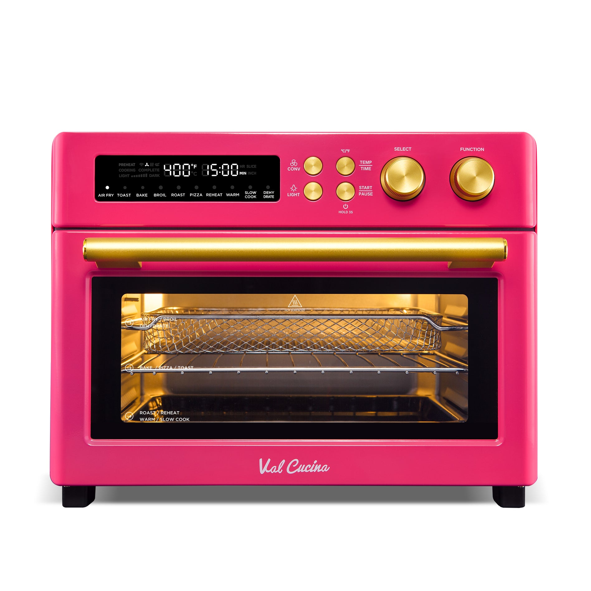 VAL CUCINA Air Fryer Toaster Oven, 10-in-1 Multi-function, Bright Pink ...