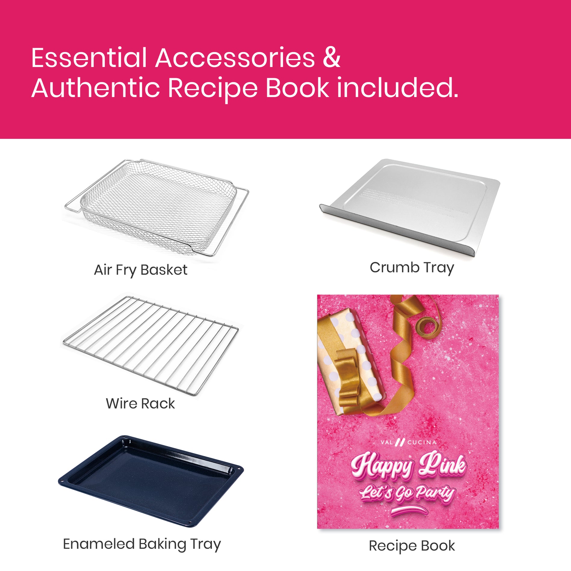 VAL CUCINA Air Fryer Toaster Oven, 10-in-1 Multi-function, Bright Pink ...