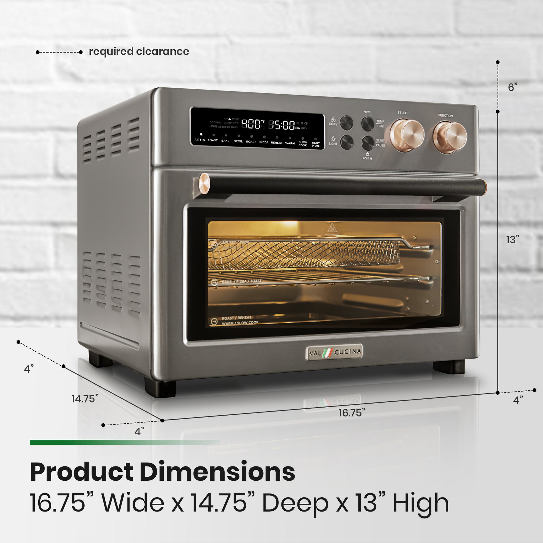 Val Cucina Classic Series Air Fryer - Metallic Grey Stainless Steel To